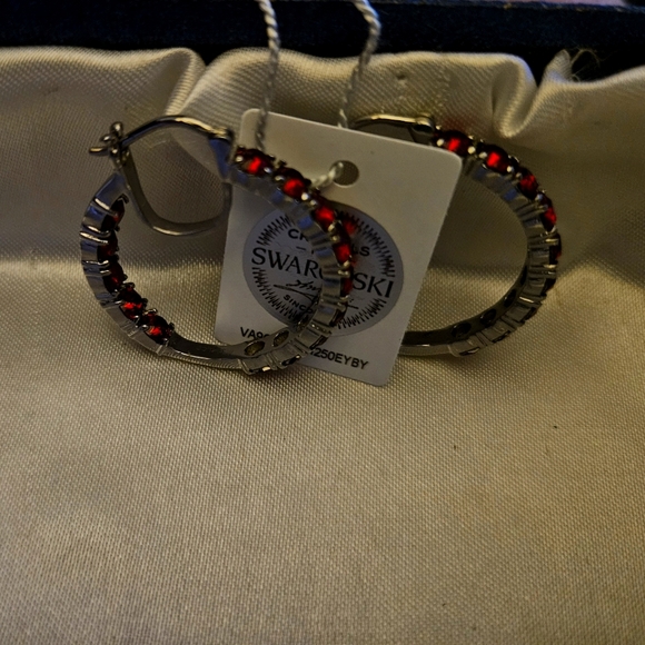 Swarovski | Jewelry | Swarovski Red Crystal Hoop Earrings New | Poshmark